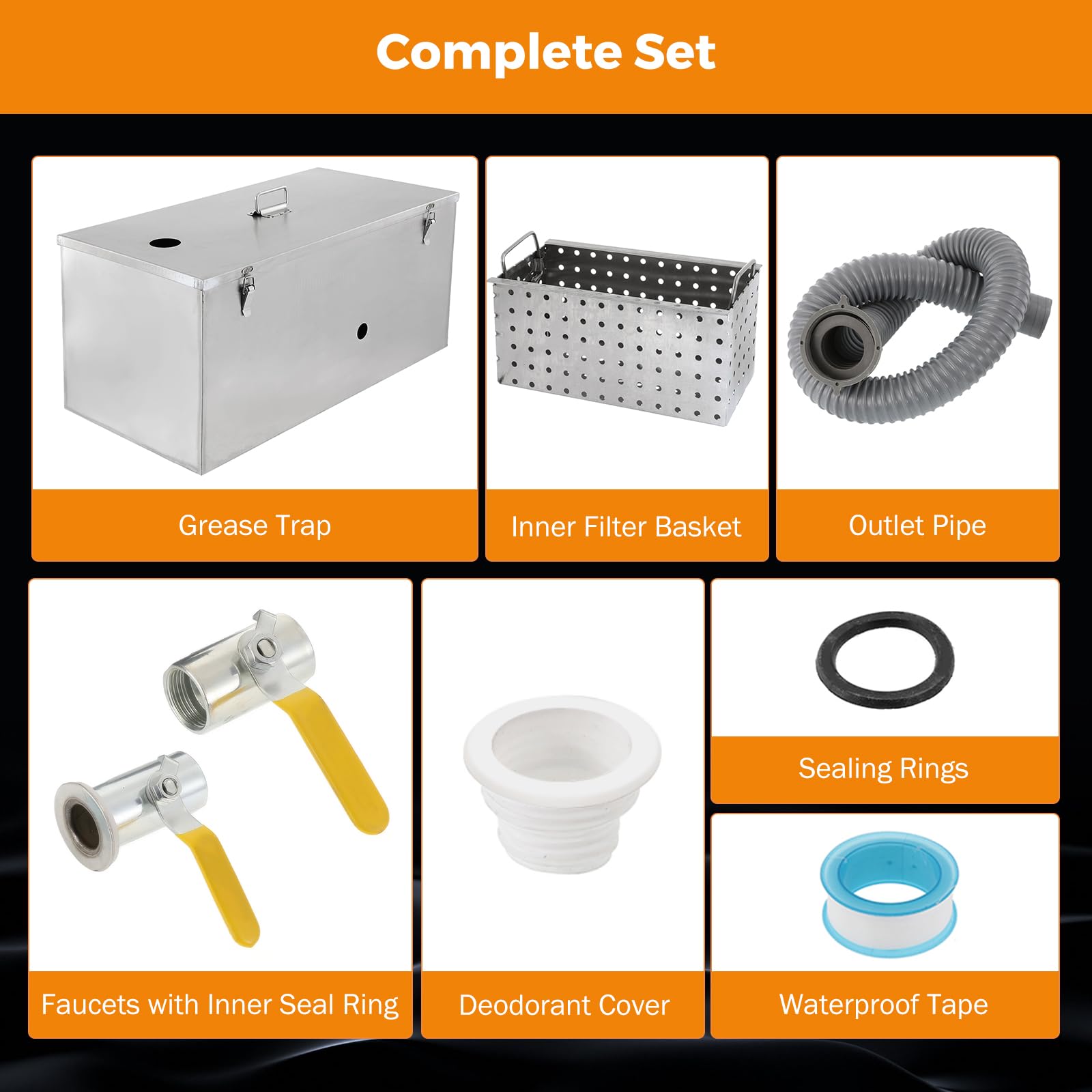 BEAMNOVA Commercial 25LB Grease Trap 13 Gallons Per Minute, Top Inlet for Restaurant Kitchen Tools