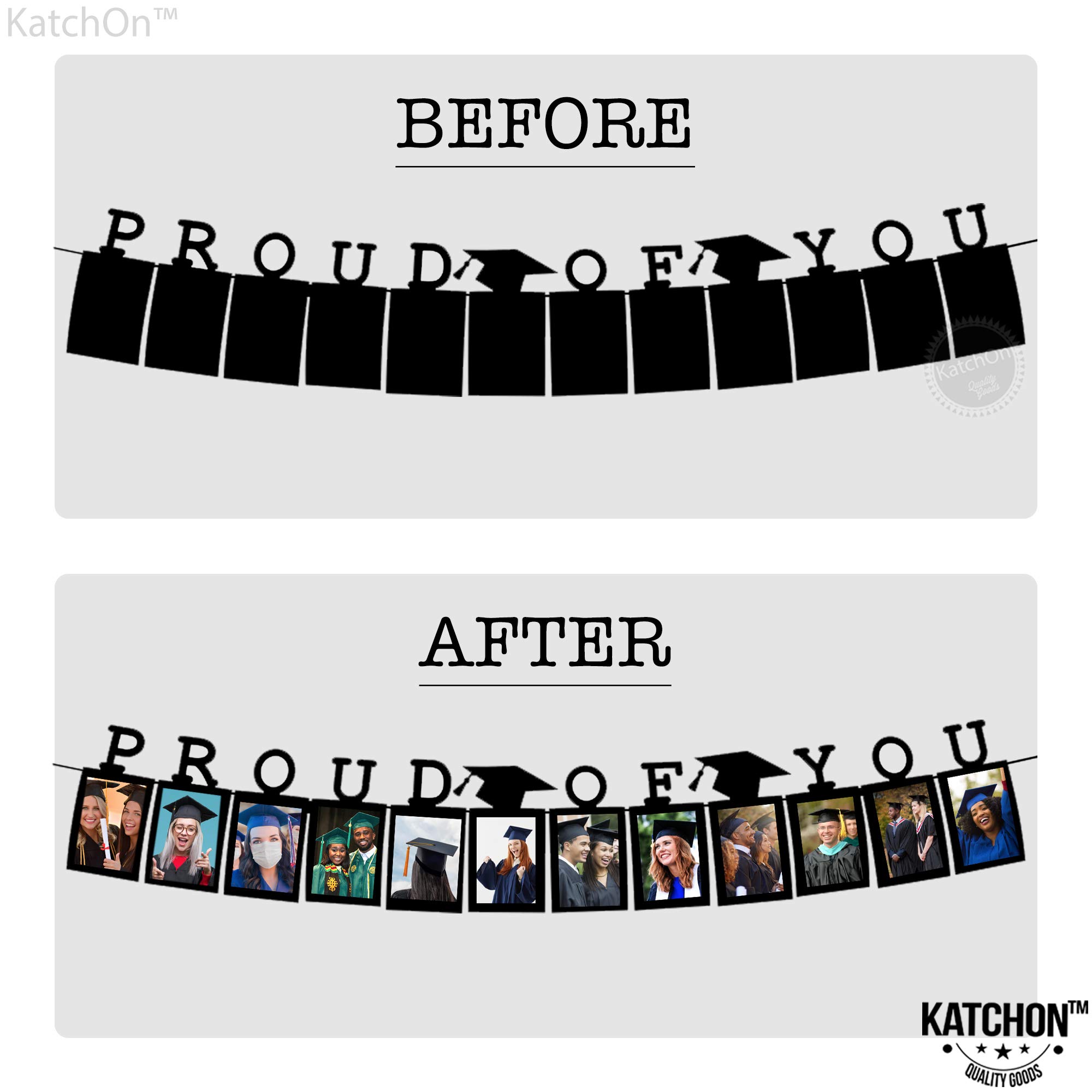 KatchOn, Black Graduation Photo Banner 2024 - Large 10 Feet | Proud of You Banner | Felt Graduation Picture Banner | Graduation Banner 2024 Personalized | Graduation Decorations Class of 2024 Black