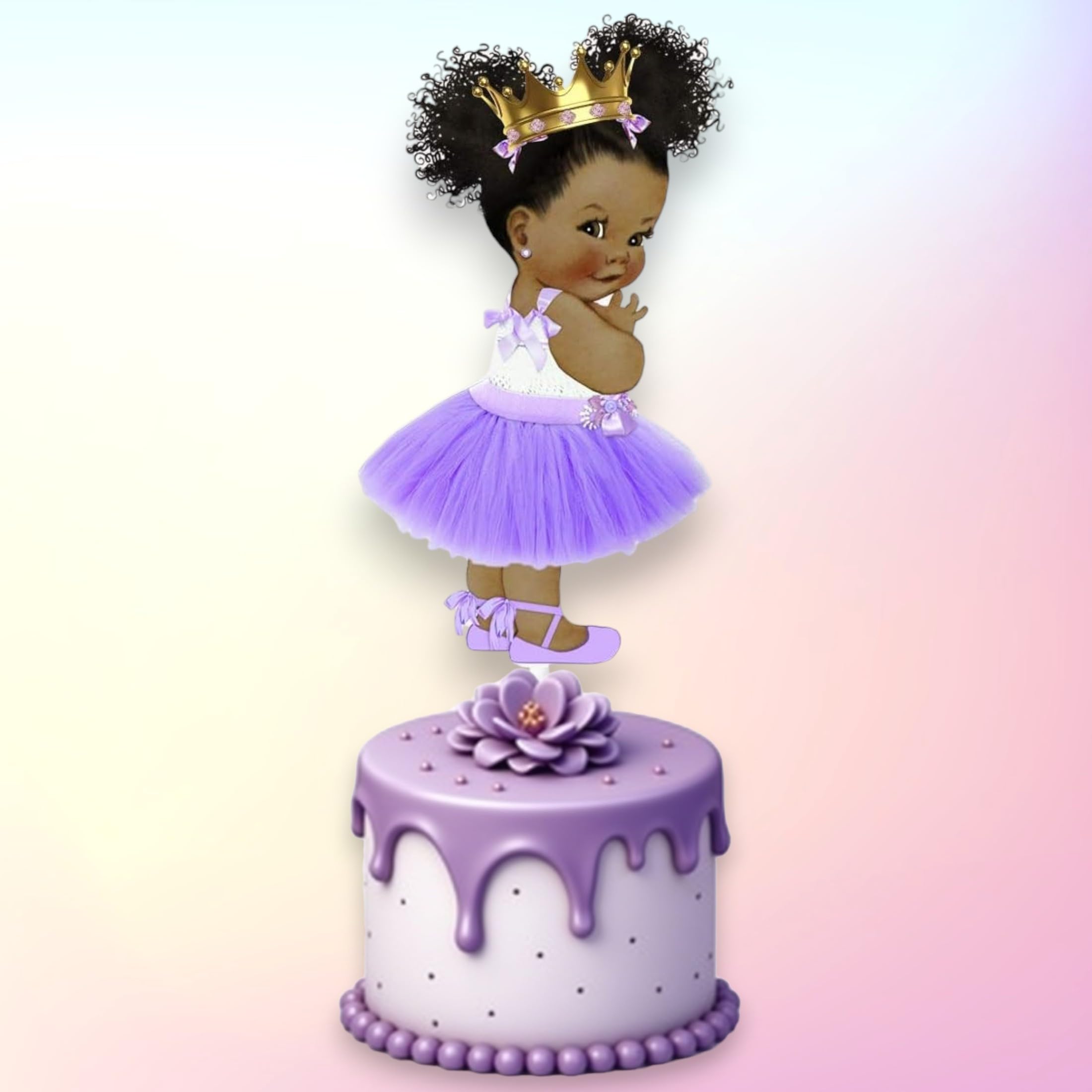 Little Lavender Princess Table Decoration Centerpieces, Set of 3 African American Princess Royal Birthday Cake Centerpieces