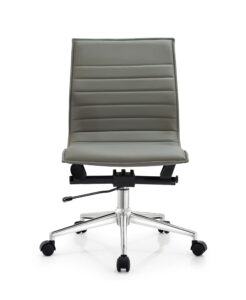 2xhome modern office desk chair | upholstered pu leather ribbed armless mid back with metal frame | adjustable height, tilt lock | computer, home, executive, conference, meetings, gray