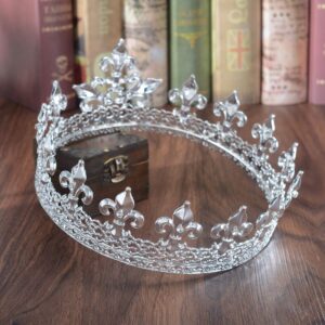 S SNUOY King Crowns for Men Silver Crown Full Metal Tiaras Male's Pageant Party Hats Medieval Prom Costume Hair Accessories Mens Crown