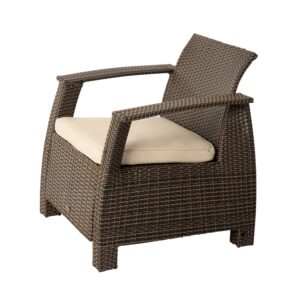 patio sense 62775 bondi deluxe armchair all weather lightweight & durable outdoor seating wicker low maintenance khaki cushion included - mocha