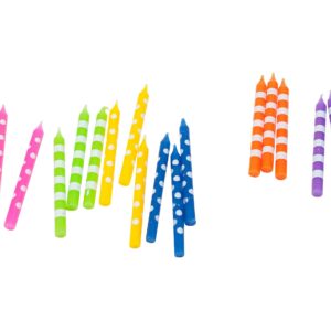 Jacent Fun Polka Dot and Striped Multicolored Birthday Candles, 18 Count per Pack - 1 Pack