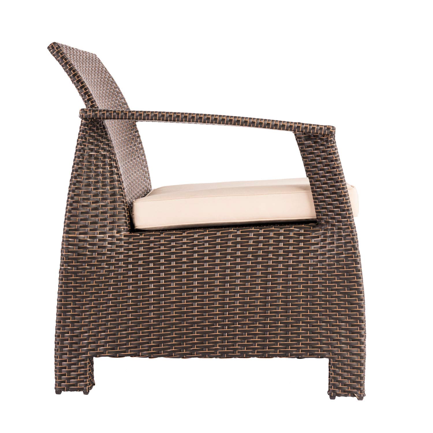 Patio Sense 62775 Bondi Deluxe Armchair All Weather Lightweight & Durable Outdoor Seating Wicker Low Maintenance Khaki Cushion Included - Mocha