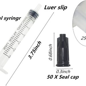 50 Pack 3ML Plastic Syringe Luer Slip with Cap, Great for Measuring, Refilling Watering and Pets Feeding, Not-Sterile (3ML)