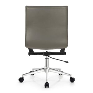 2xhome Modern Office Desk Chair | Upholstered PU Leather Ribbed Armless Mid Back with Metal Frame | Adjustable Height, Tilt Lock | Computer, Home, Executive, Conference, Meetings, Gray