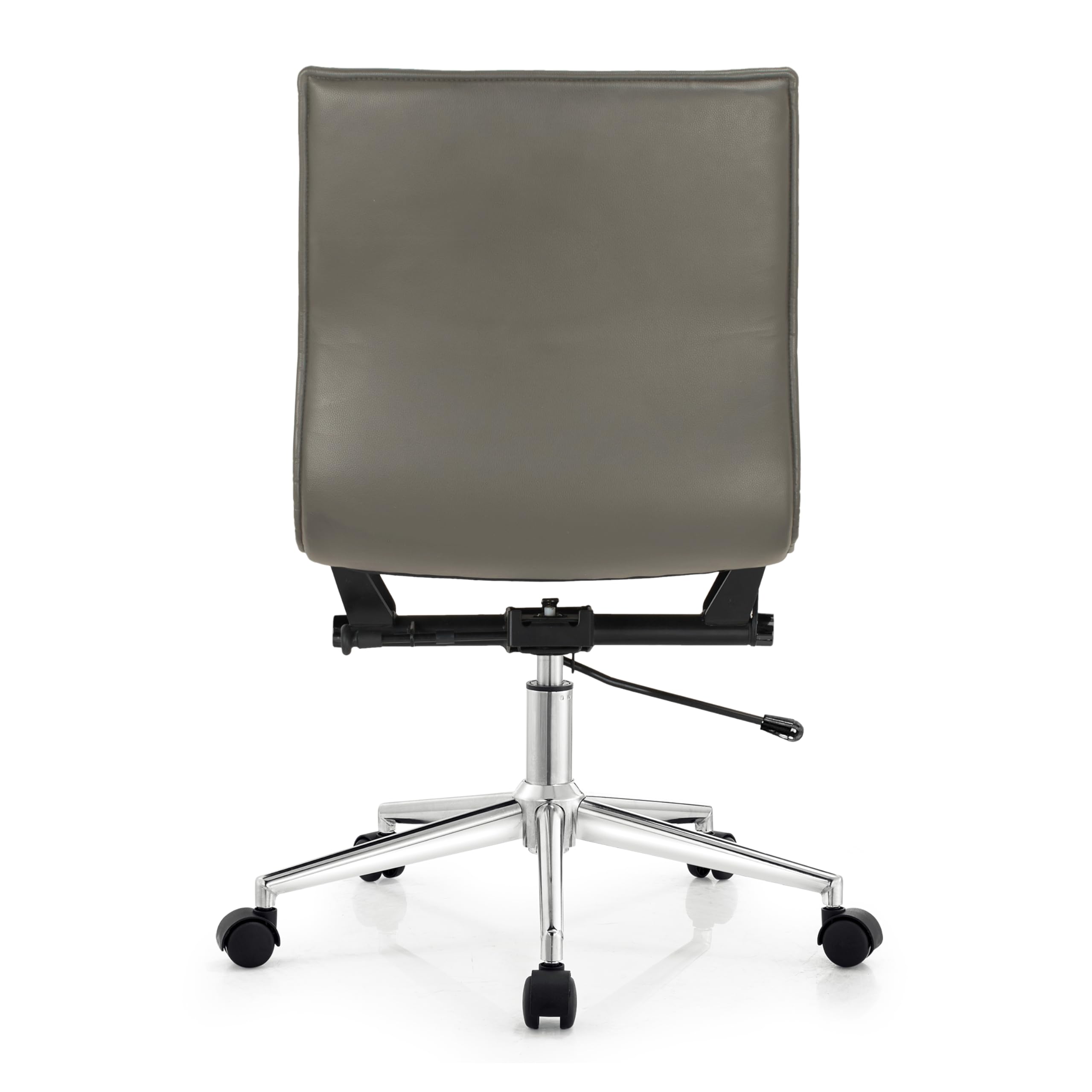 2xhome Modern Office Desk Chair | Upholstered PU Leather Ribbed Armless Mid Back with Metal Frame | Adjustable Height, Tilt Lock | Computer, Home, Executive, Conference, Meetings, Gray