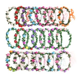 amfor 22 pcs multicolor rose flower wreath crown headband garland headpiece for music festival celebration beach wedding party