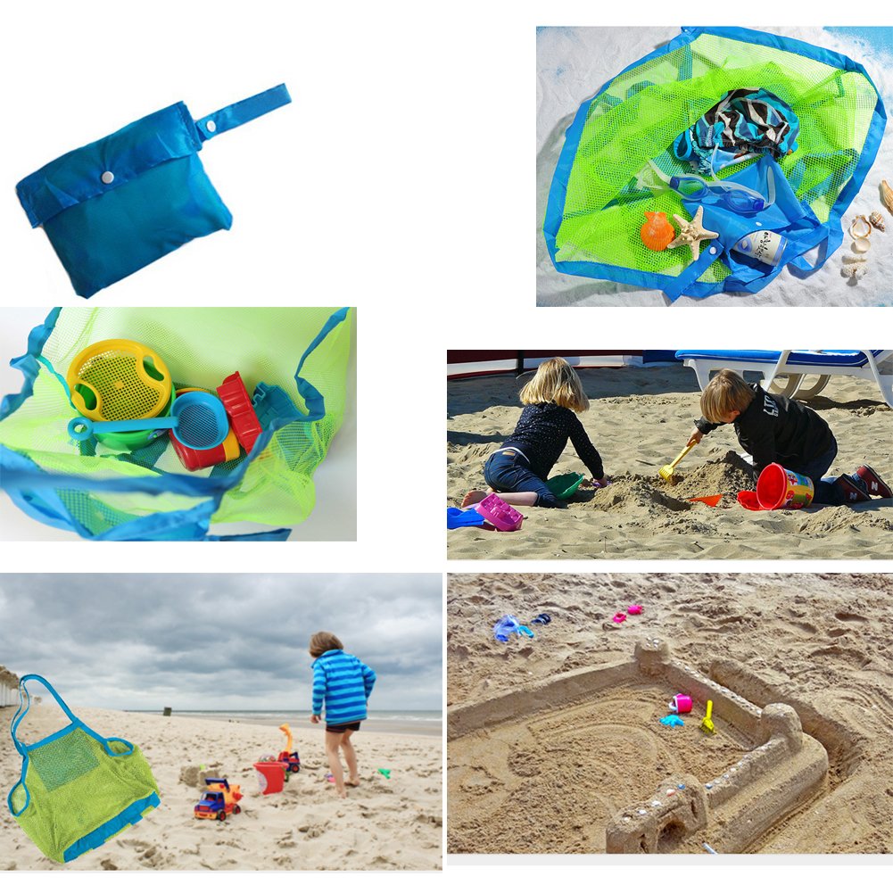 2 Pack Extra Large Mesh Beach Bag Childrens' Toy Storage Swimming Equipment Storage Bag Laundry Tote Backpack,Stay Away from Sand and Water, Toy Not Included (Blue)