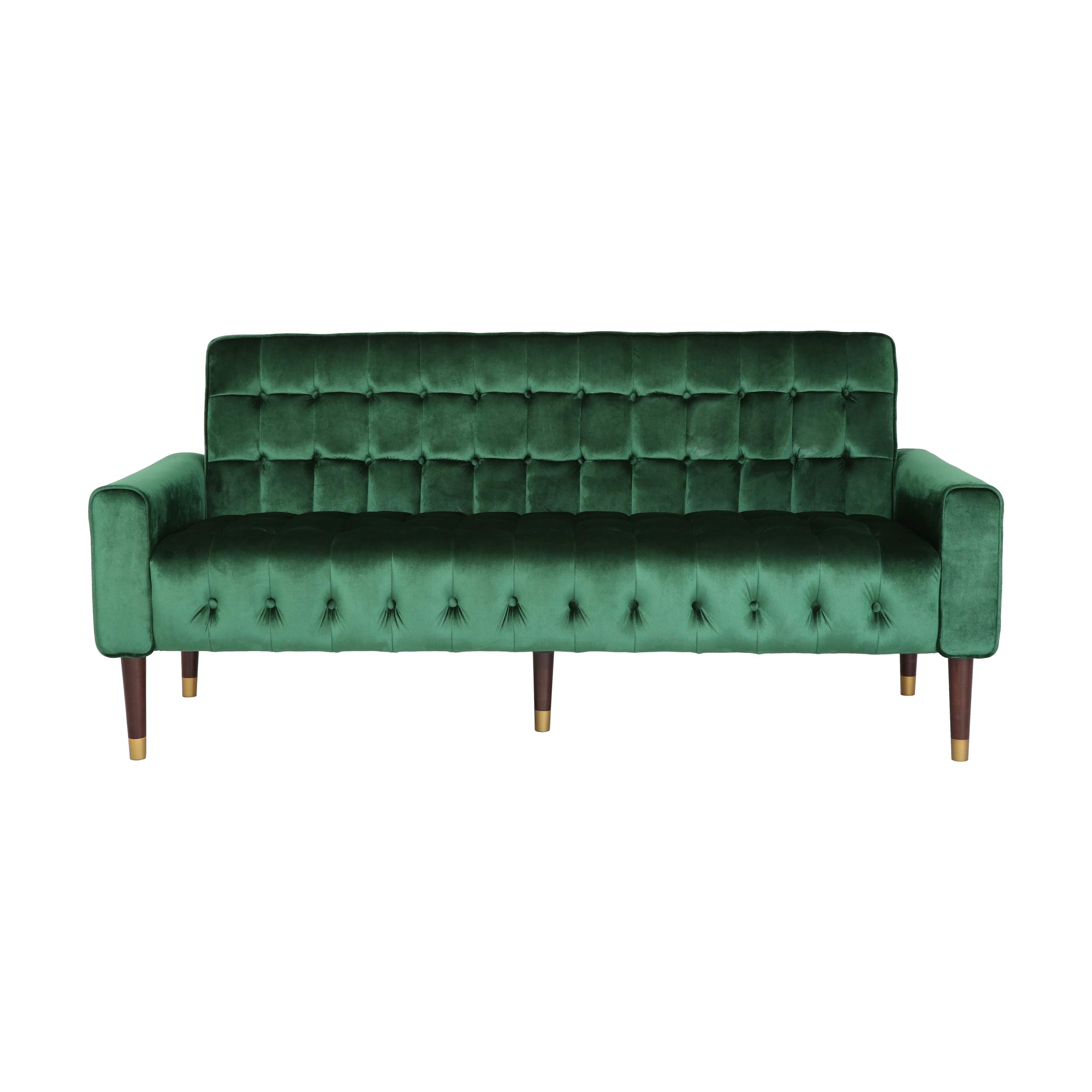 Christopher Knight Home Adan Tufted Velvet Sofa Tipped Tapered Legs, Emerald and Gold Finish