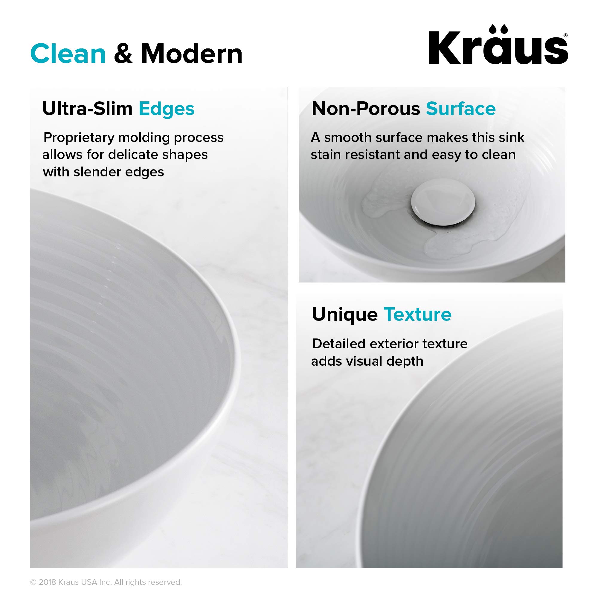 KRAUS Viva™ Round White Porcelain Ceramic Vessel Bathroom Sink with Pop-Up Drain, 13 in. D x 4 3/8 in. H, KCV-204GWH