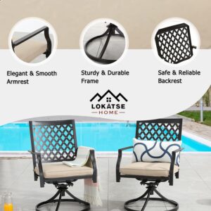 LOKATSE HOME Patio Swivel Dining Chair Set of 2 Outdoor Metal Rocker Chair Bistro Furniture with Cushion