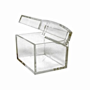 Clear Acrylic Box with Hinged Lid; Small Treasure Chest Shape Container with Bonus Perfume Studio Pure Parfum 2ml Sample. (12 Units)