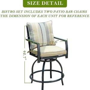 LOKATSE HOME Patio Bar Height Chairs, Outdoor Swivel Bar Stools Chairs with Seat and Back Cushions, High Swivel Armrest Bar Chair Set of 2