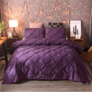 feelyou pintuck duvet cover set king size purple pinch pleat duvet cover tufted design bedding set zipper soft polyester comforter cover with 2 pilllow shams, solid geometric 3 pieces