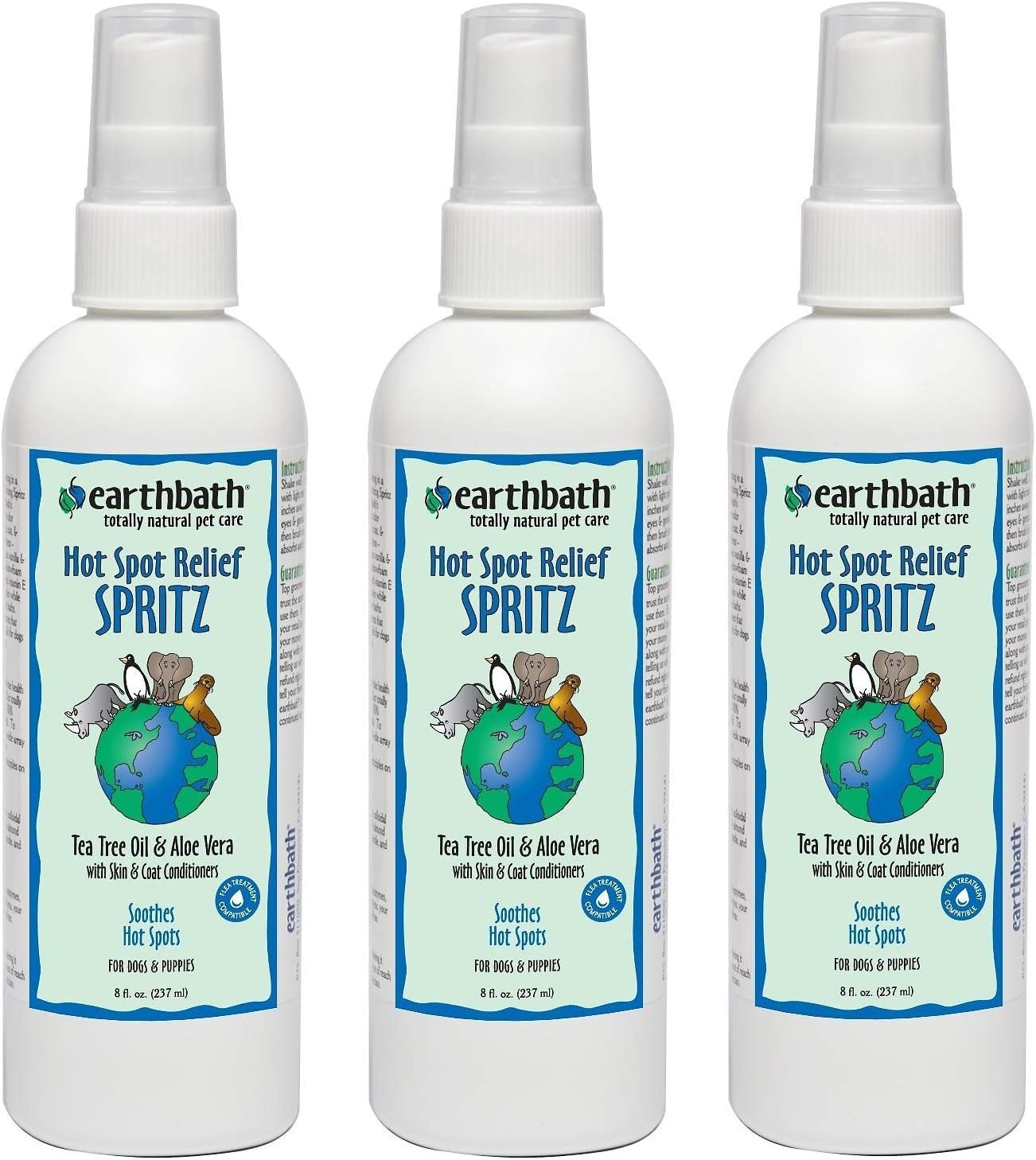 earthbath, Hot Spot Relief Spray - Tea Tree Oil Hot Spot Treatment for Dogs, Best Dog Shampoo for Itching & Skin Conditions, Made in USA, Cruelty Free Itch Relief for Dogs - 8 Oz (3 Pack)