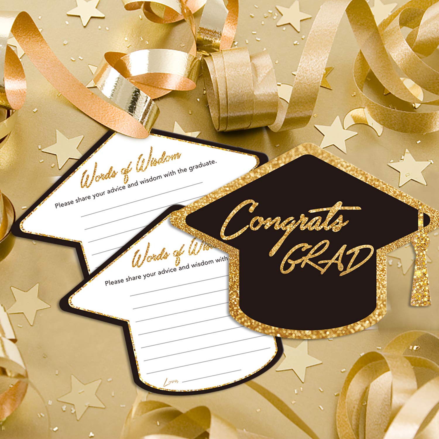 Yuzi-n Graduation Advice Cards for The Graduate (50 Pack), High School or College Graduation Party Games Decorations Supplies, Well Wishes Cards for Graduates