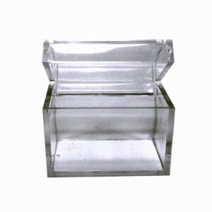 Clear Acrylic Box with Hinged Lid; Small Treasure Chest Shape Container with Bonus Perfume Studio Pure Parfum 2ml Sample. (12 Units)