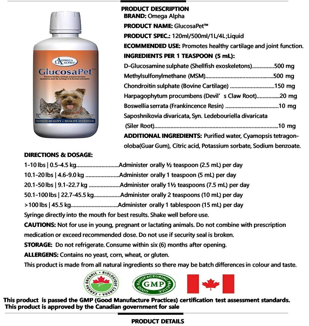 Omega Alpha Pets Performance and Mobility- GlucosaPet (1L)