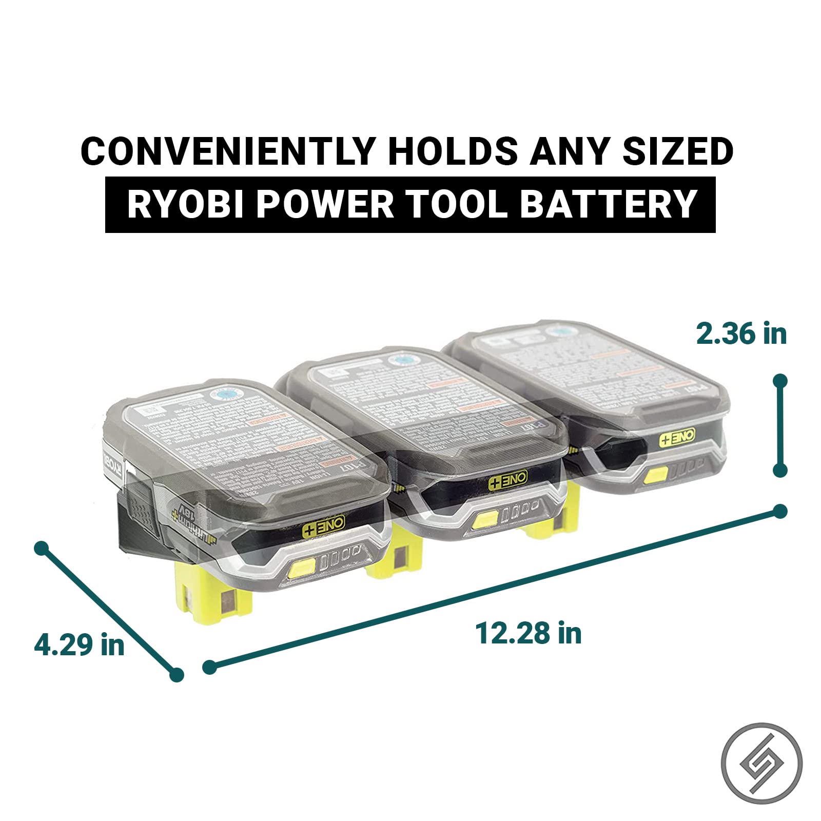 Spartan Mount for Ryobi Battery - Wall Display Hook Holder, Convenient, Easy Access Storage for All Size Ryobi Power Tool Batteries, Strong Low Profile Bracket, Garage Organizer