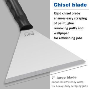 CHILI TOOLS 7" Stainless Steel Chisel Pole Scraper, Overhead Paint Scraper for Wallpaper Ceiling Paint Removal, Made in Taiwan