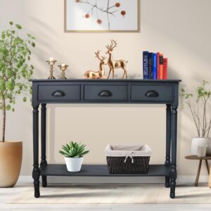 Urbanest Modern Burlington Console Table with 3 Drawers (Solid Wood, Gun Metal)