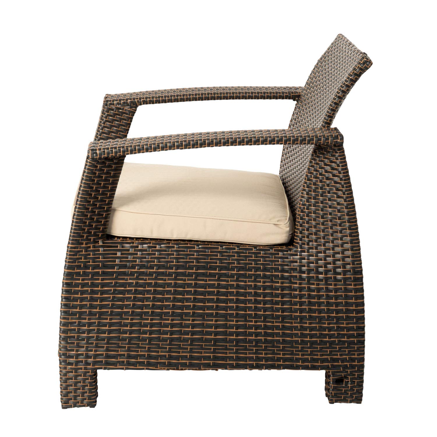 Patio Sense 62775 Bondi Deluxe Armchair All Weather Lightweight & Durable Outdoor Seating Wicker Low Maintenance Khaki Cushion Included - Mocha