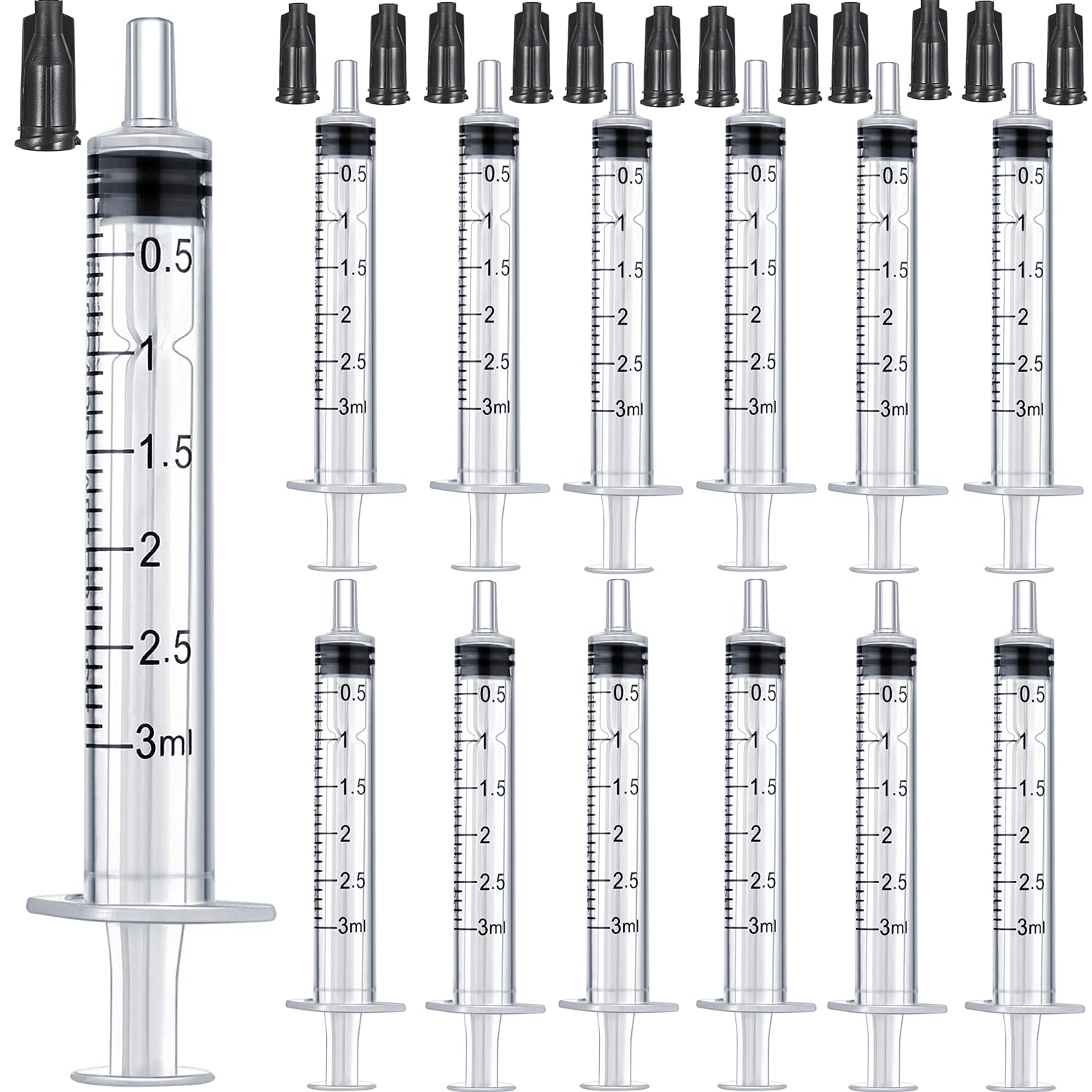 50 Pack 3ML Plastic Syringe Luer Slip with Cap, Great for Measuring, Refilling Watering and Pets Feeding, Not-Sterile (3ML)