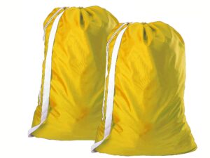 2 pack - nylon travel laundry bags with shoulder strap, machine washable dirty clothes organizer, size: 30" x 40" easy fit a laundry hamper or basket, made in usa (yellow)