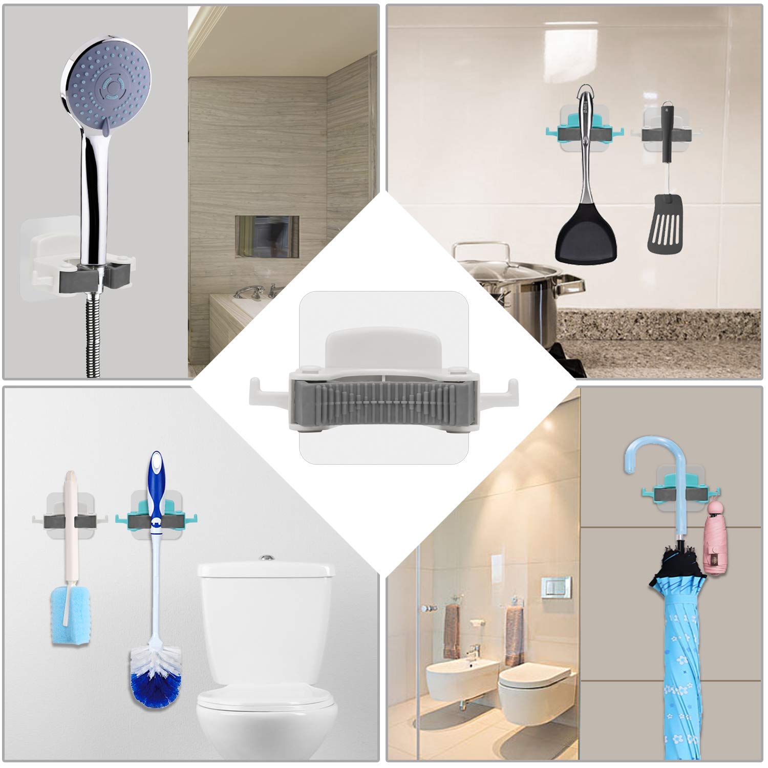 Aiamo Broom Mop Holder, Wall-Mounted Multi-Function Tools Hanger with, Handles Up Diameter to 1.25-Inches (4 PCS White)