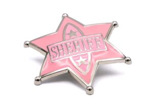 shower games & co. pink cowgirl sheriff badge - cute accessory for women's cowgirl costumes, dress-up parties, halloween & western-themed birthday celebrations