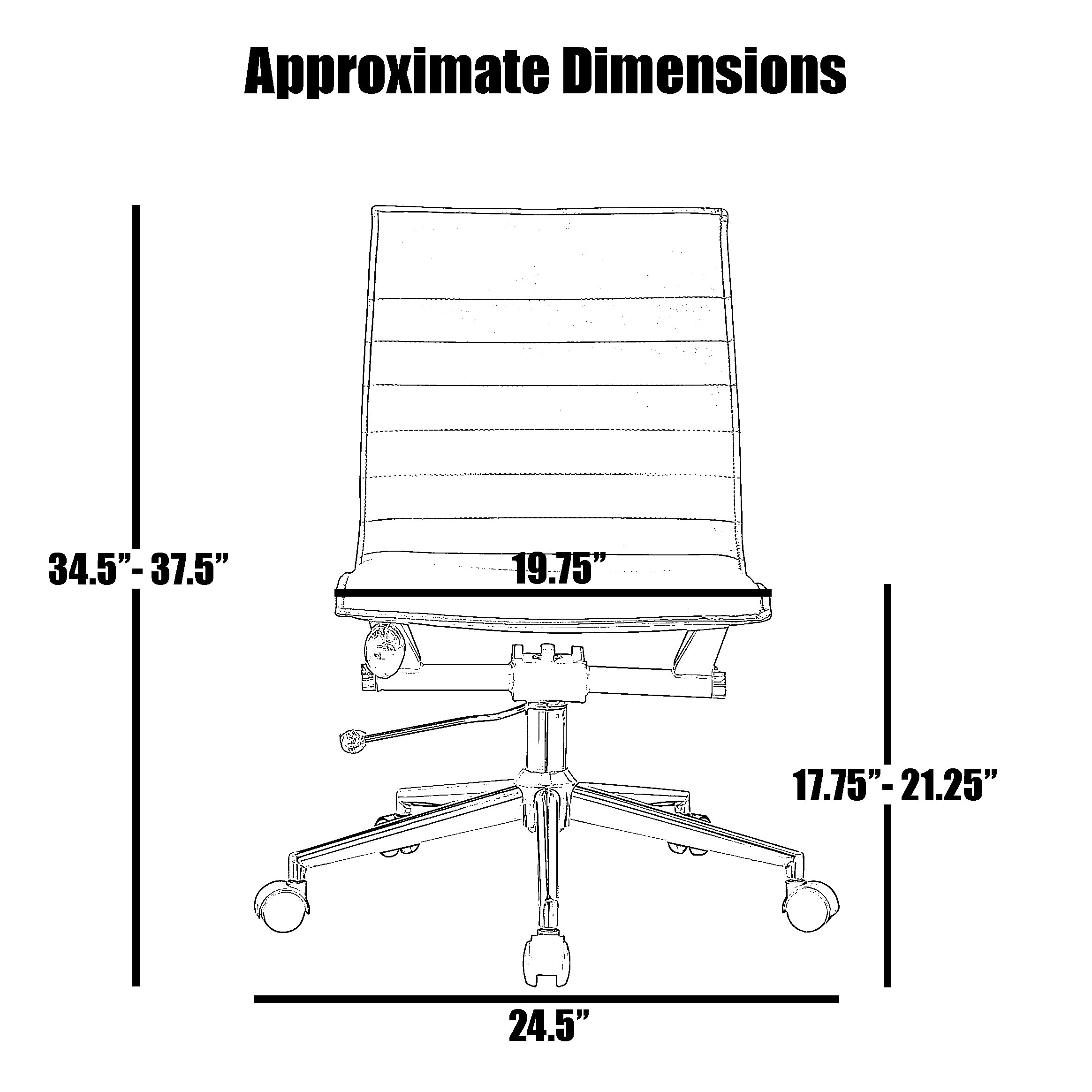 2xhome Modern Office Desk Chair | Upholstered PU Leather Ribbed Armless Mid Back with Metal Frame | Adjustable Height, Tilt Lock | Computer, Home, Executive, Conference, Meetings, Gray