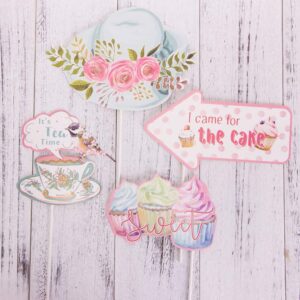 SUNBEAUTY 14 Pcs Tea Party Photo Booth Props Tea Party Decorations Alice in Wonderland Party Supplies Garden Party Bridal Shower for Girls Women