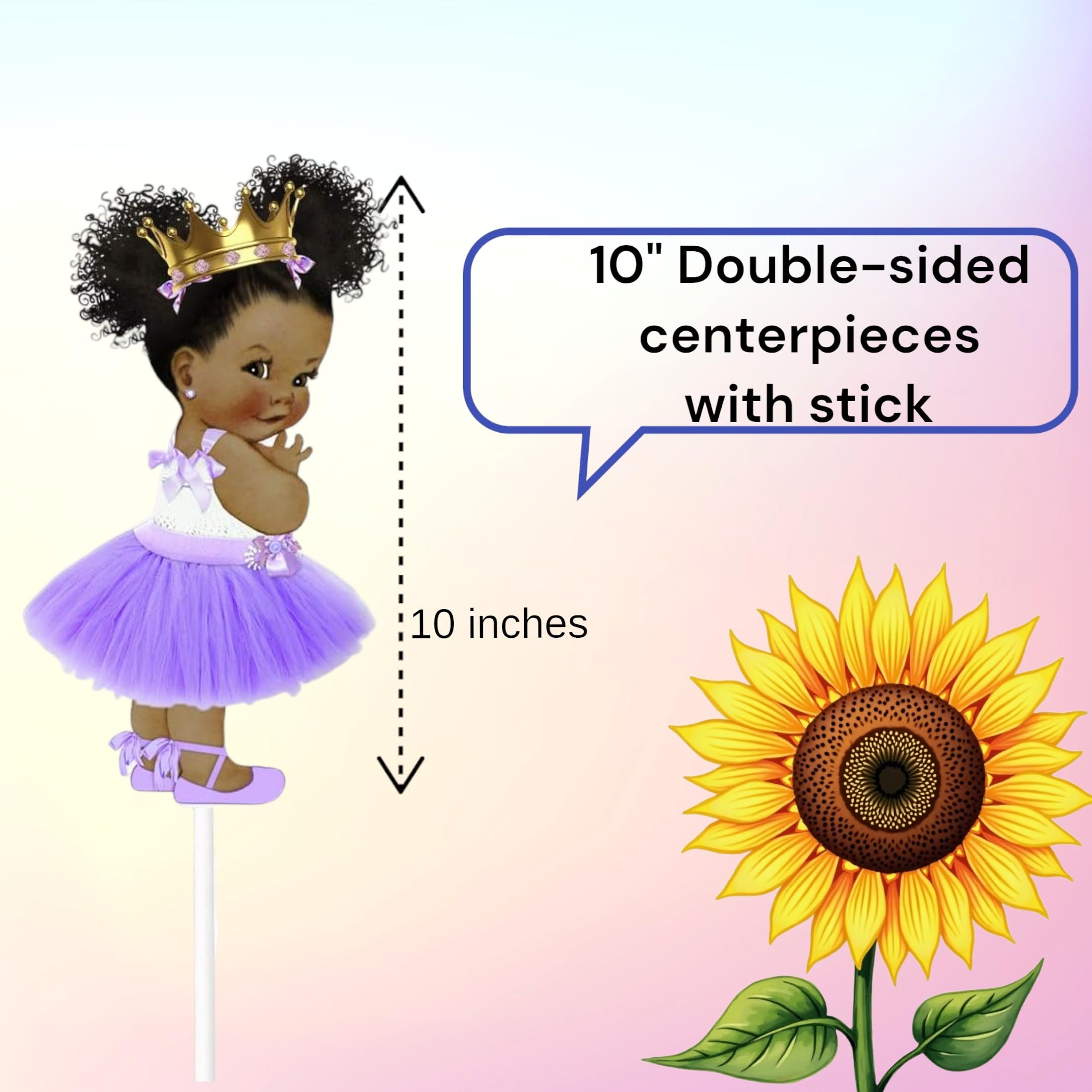 Little Lavender Princess Table Decoration Centerpieces, Set of 3 African American Princess Royal Birthday Cake Centerpieces