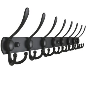 dseap coat rack wall mount - 29.5” long 8-tri-hooks heavy duty coat hanger rail wall hooks for hanging coats hats clothing clothes purse mudroom entryway, black