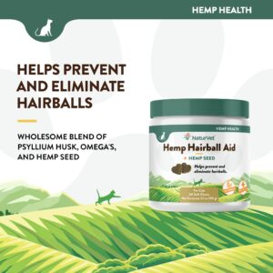 NaturVet Hemp Hairball Aid Plus Hemp Seed for Cats, 60 ct Soft Chews, Made in The USA