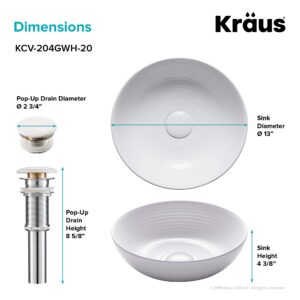 KRAUS Viva™ Round White Porcelain Ceramic Vessel Bathroom Sink with Pop-Up Drain, 13 in. D x 4 3/8 in. H, KCV-204GWH