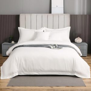 ebeddy linens 800 thread count ultra silky soft egyptian cotton oversized king 120x98 size 3-pieces duvet cover hidden zipper closer & corner ties durable and fade resistant white solid