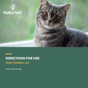 NaturVet Hemp Hairball Aid Plus Hemp Seed for Cats, 60 ct Soft Chews, Made in The USA