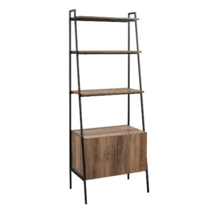 walker edison furniture company industrial modern ladder bookcase w/cabinet, 72 inch, reclaimed barnwood