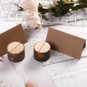 Tosnail 50 Pieces Rustic Wooden Place Card Holders with 50 Kraft Paper Cards Table Number Holders Photo Holder for Wedding Party Decoration, Photo Display