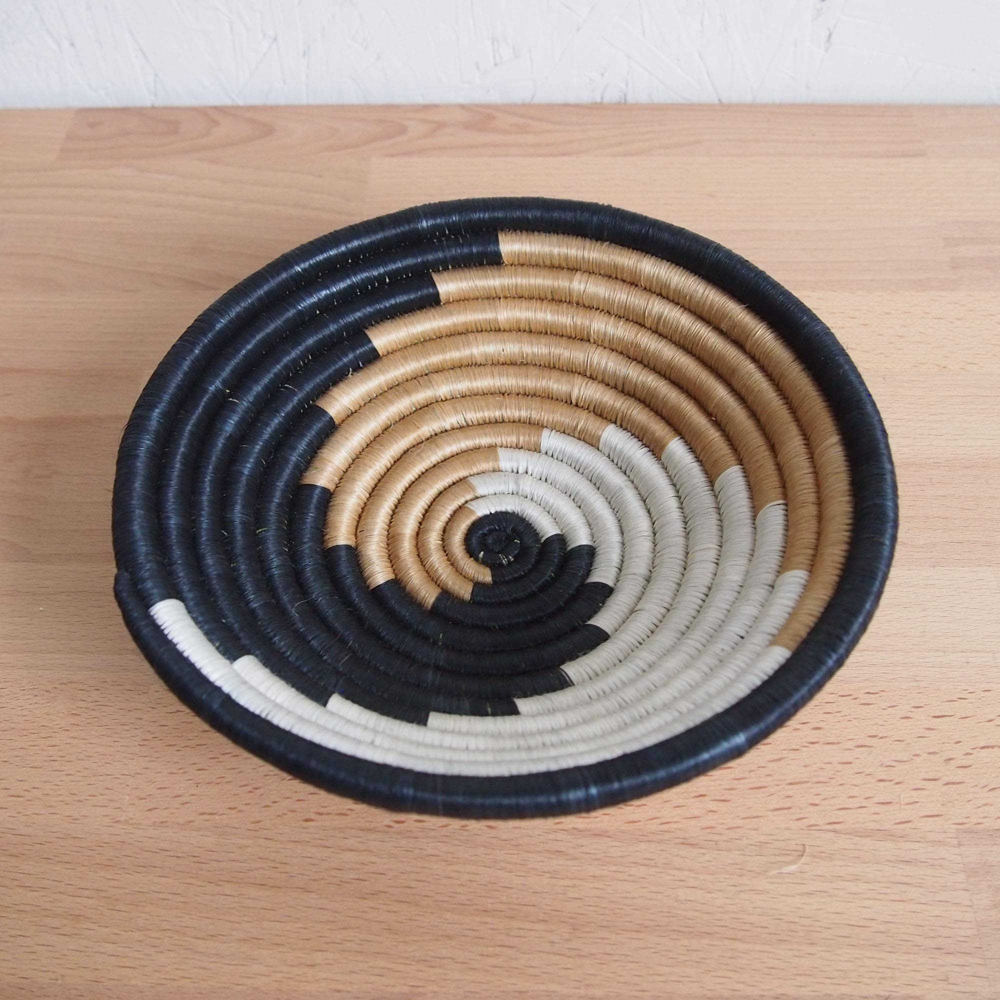 Small African Basket- Taba/Rwanda Basket/Woven Bowl/Sisal & Sweetgrass Basket/Black, Tan, White