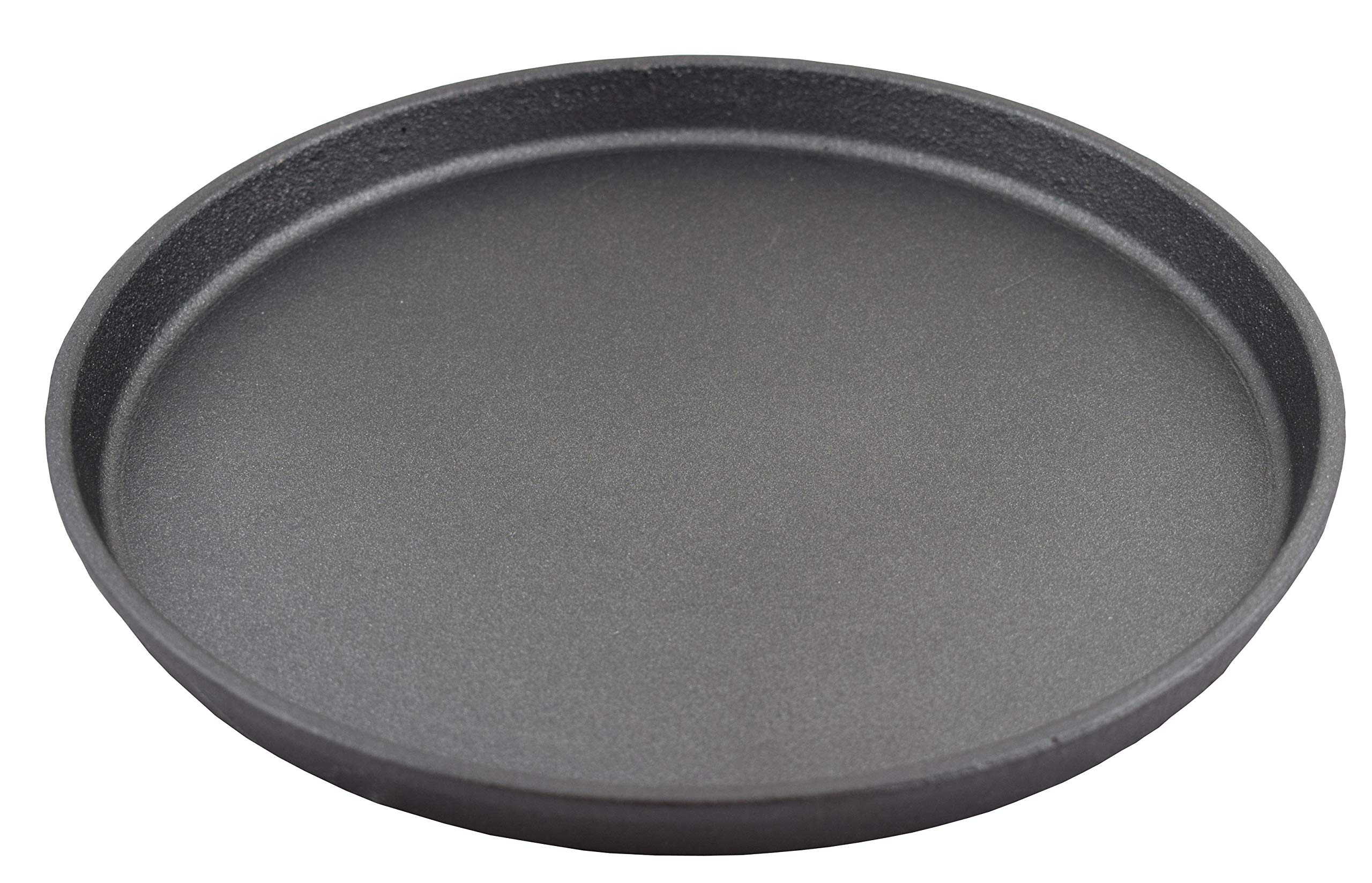 SUNRISE Round Cast Iron Set W/Rubber Wood Underliner For Making Pizza, Sizzling meat (11.80")