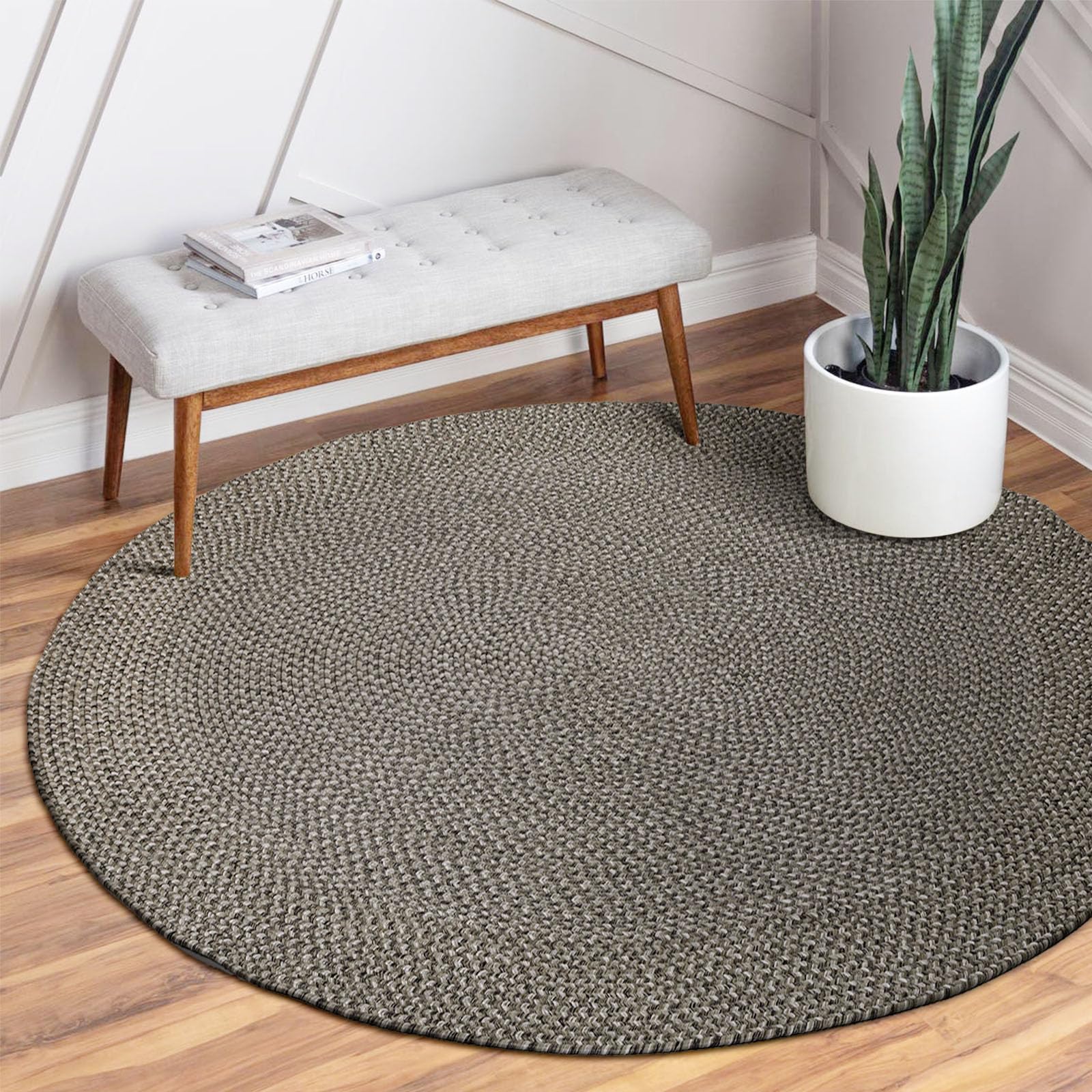 DECOMALL Azure Braided Round Indoor Outdoor Area Rugs, 6’ Round Grey