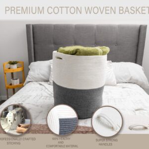 Mevyucr Large Laundry Basket with Lid, Tall Laundry Hamper with Lid, Woven Storage Basket Decorative Cotton Basket for Blankets Clothes Toys Pillows Towels Baby Nursery Bathroom Living Room Kitchen