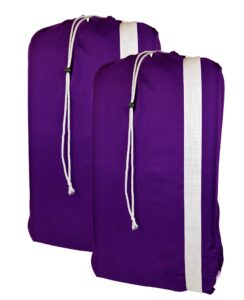 2 pack - nylon travel laundry bags with shoulder strap, machine washable dirty clothes organizer, size: 30" x 40" easy fit a laundry hamper or basket, made in usa (color: purple)