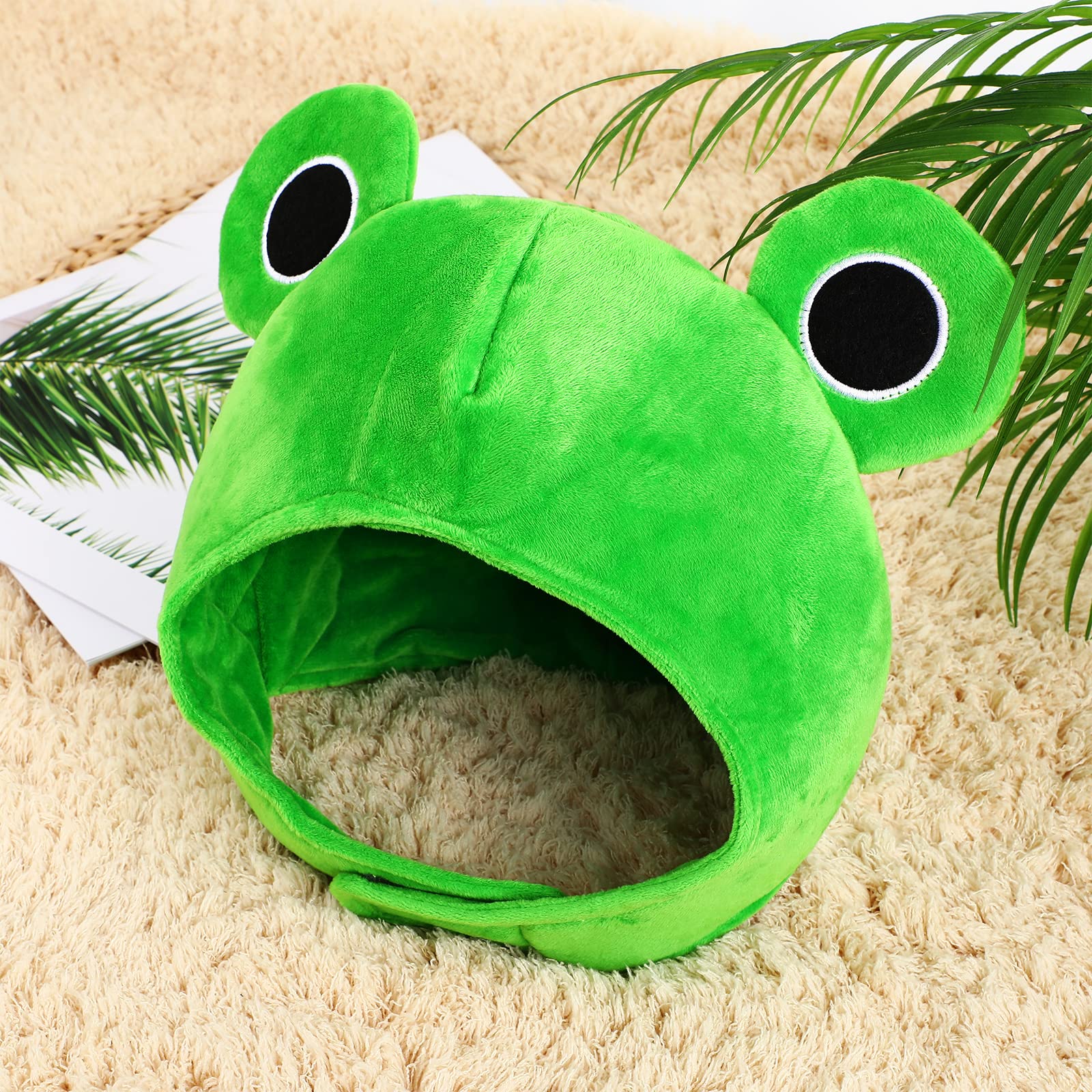 Cute Plush Frog hat Scarf Cap Ears Winter ski hat Full Headgear Novelty Party Dress up Cosplay Costume Green