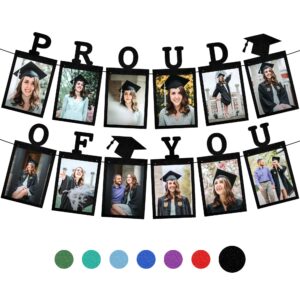 katchon, black graduation photo banner 2024 - large 10 feet | proud of you banner | felt graduation picture banner | graduation banner 2024 personalized | graduation decorations class of 2024 black