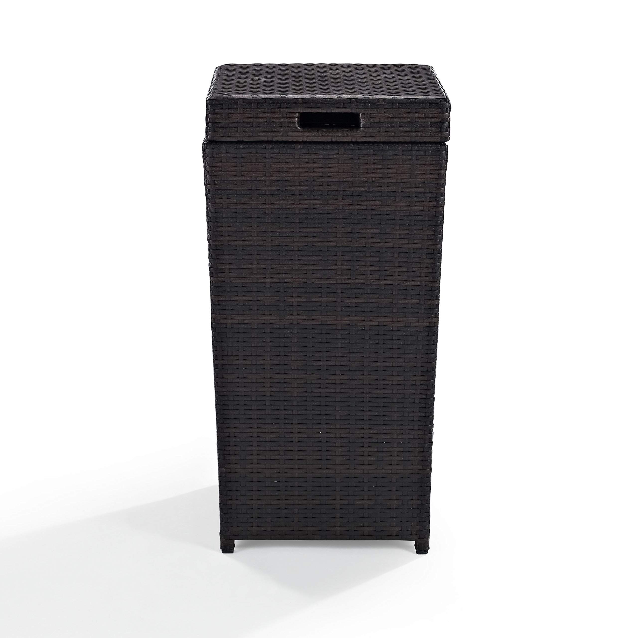 Large Brown Wicker Waste Basket with Lid Wastebasket Poolside Garbage Can Outdoor Trash Bin Sturdy Outside Modern Chocolate, Squared Design