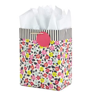 Hallmark 9" Medium Gift Bag with Tissue Paper (Flowers and Stripes) for Birthdays, Mother's Day, Baby Showers, Bridal Showers, Weddings or Any Occasion